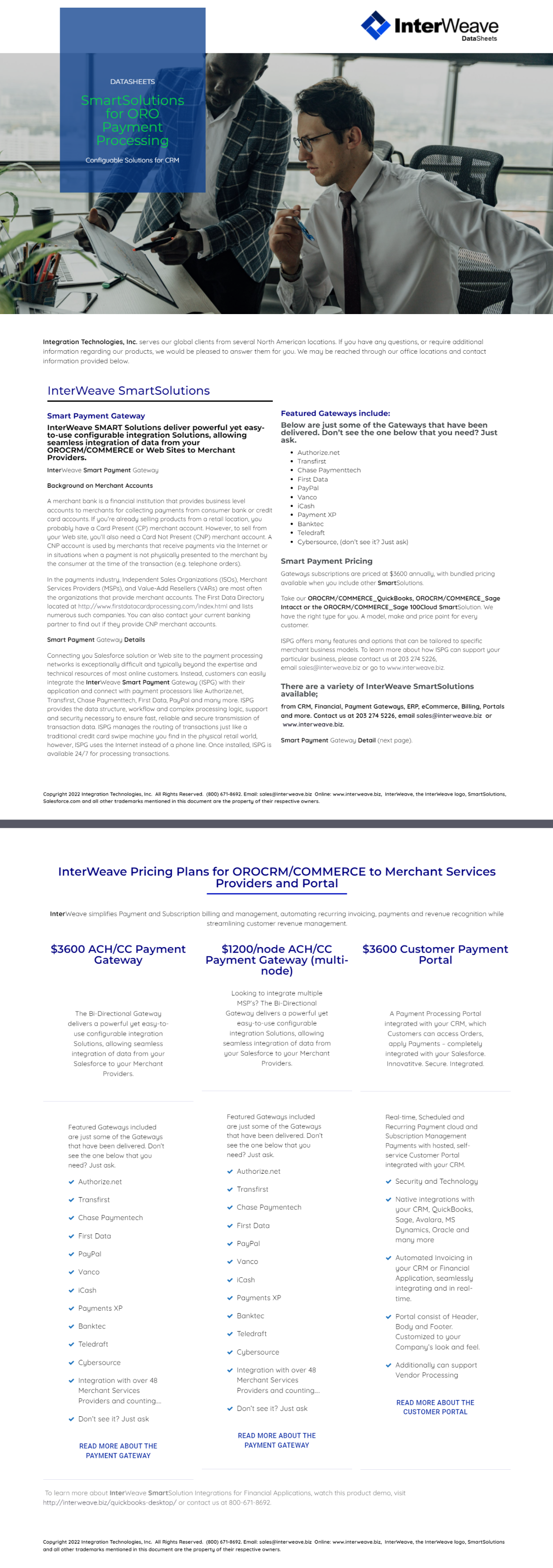 ORO/COM Payment Datasheet - The SmartIntegration Platform