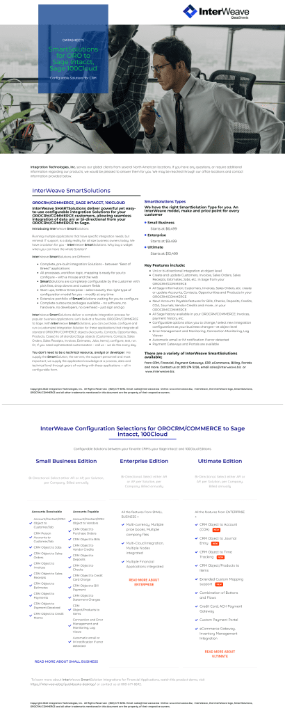 OROCRM Sage Datasheet - The SmartIntegration Platform